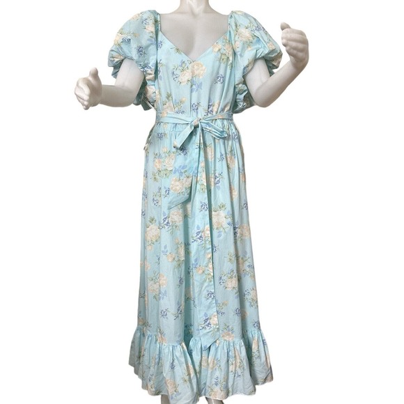 LoveShackFancy | Dresses | Love Shack Fancy Ines Blue Floral Puff ...